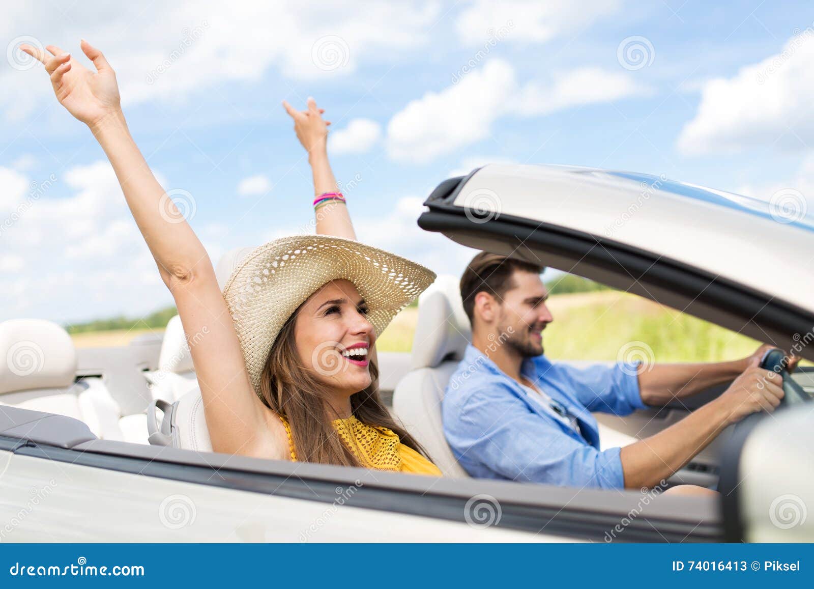 Couple Driving in Convertible Stock Image - Image of journey, casual ...