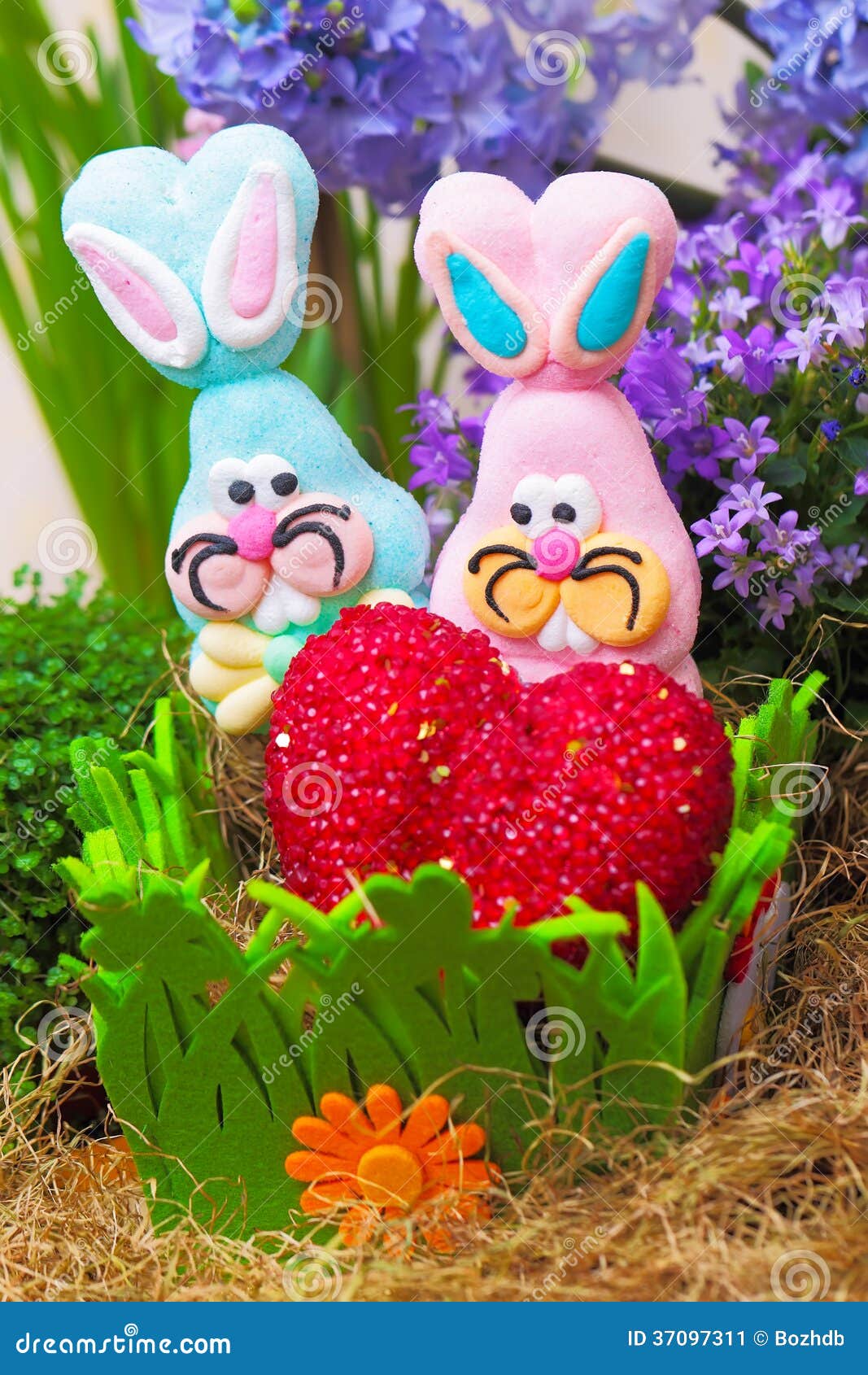 Couple of Easter Candy Bunnies with Red Heart Stock Image - Image of ...