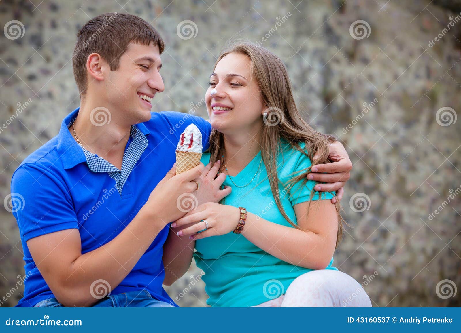 Couple Eating Ice Cream at Park Stock Image - Image of monica, dating ...