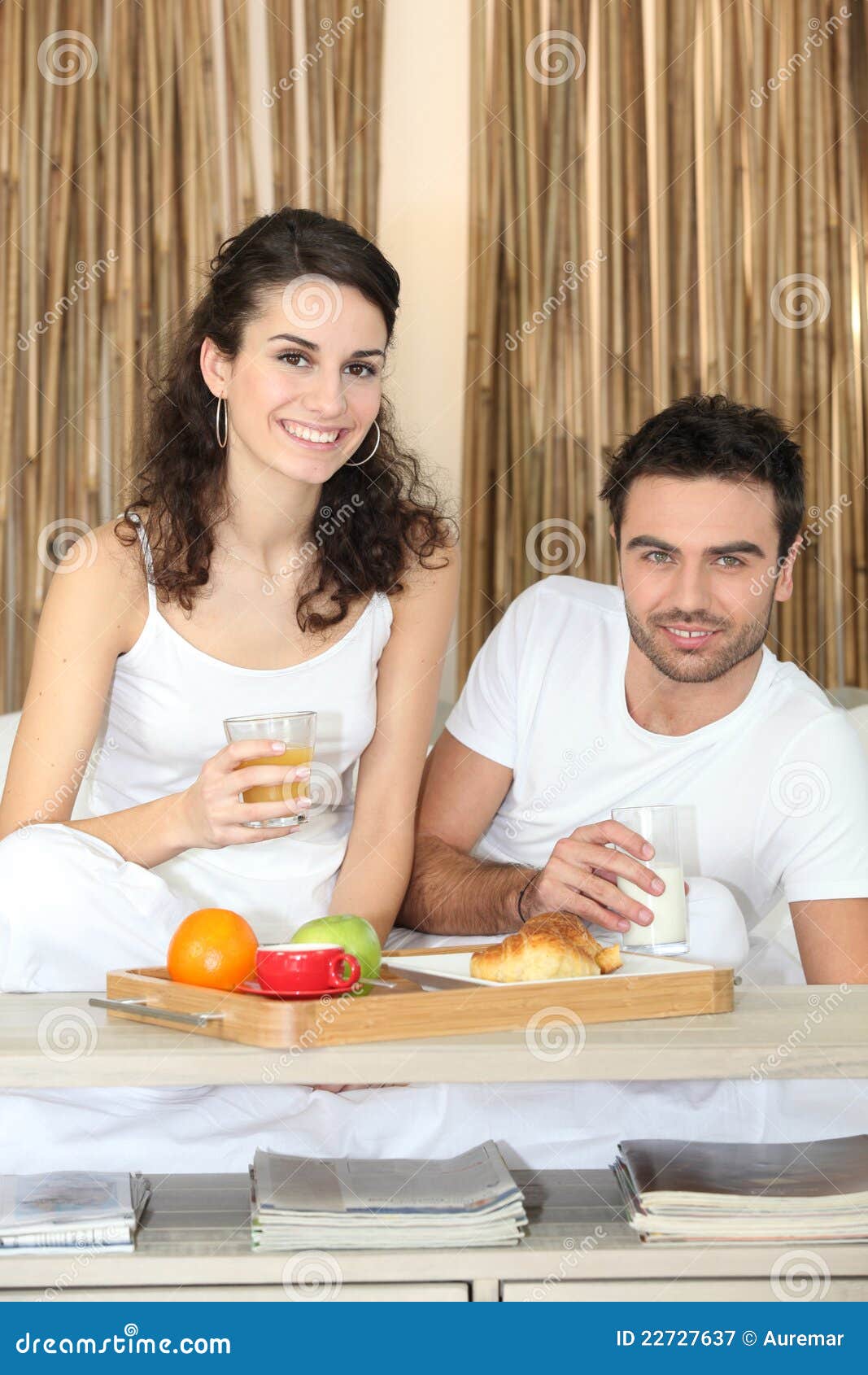 Couple Eating Lovely Breakfast Stock Image - Image of handsome, juice ...