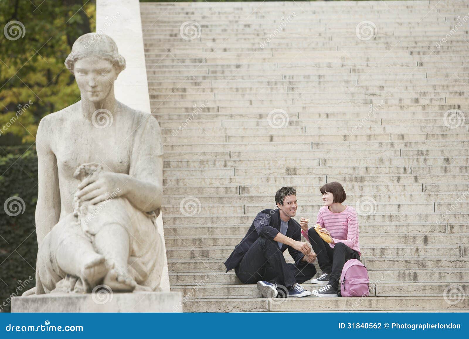 Couple Eating Lunch on Stairs Stock Photo - Image of couple, happiness ...