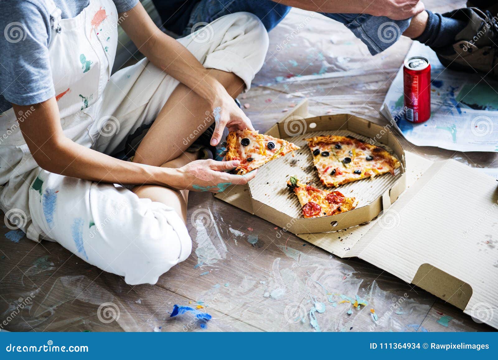Couple Eating Pizza during the Break Stock Photo - Image of delivery ...