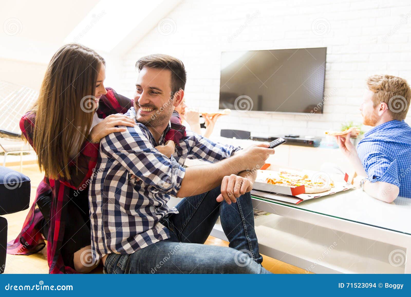 Couple eating pizza stock photo. Image of female, play - 71523094