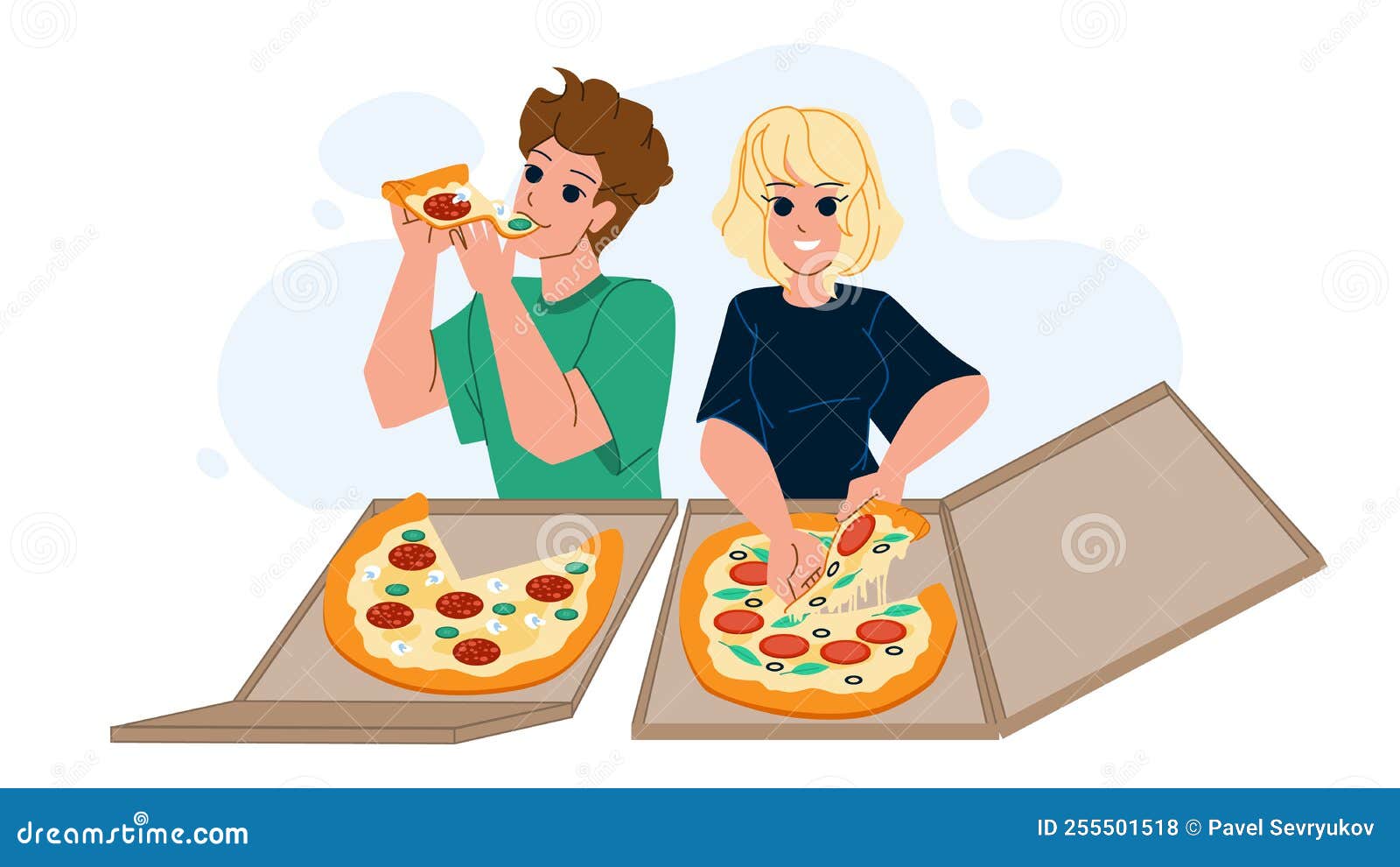 Couple Eating Pizza Vector Stock Illustration Illustration Of Lifestyle 255501518