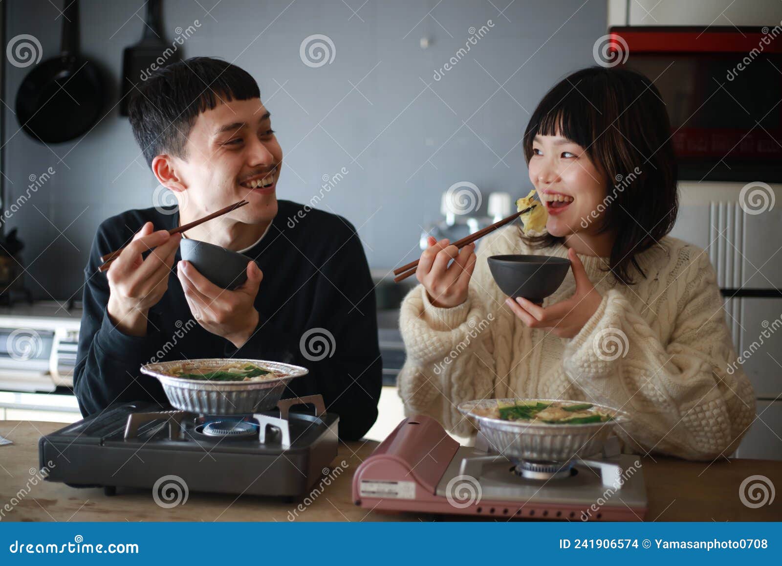 Couple eating a pot stock photo. Image of good, delivery - 241906574