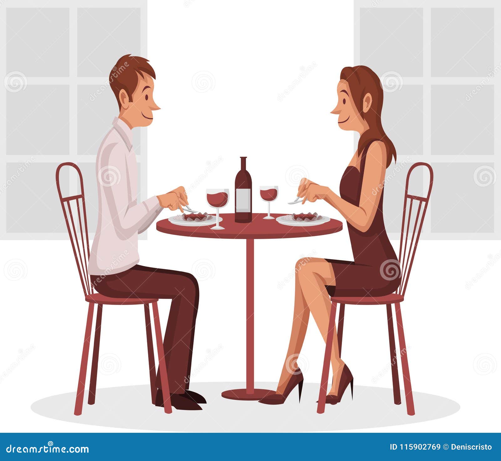 Couple Eating in Restaurant Stock Vector - Illustration of flirting ...