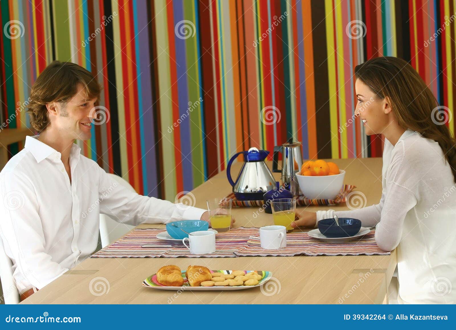 Couple Eats Breakfast Together L Stock Photo - Image of friendly, happy ...
