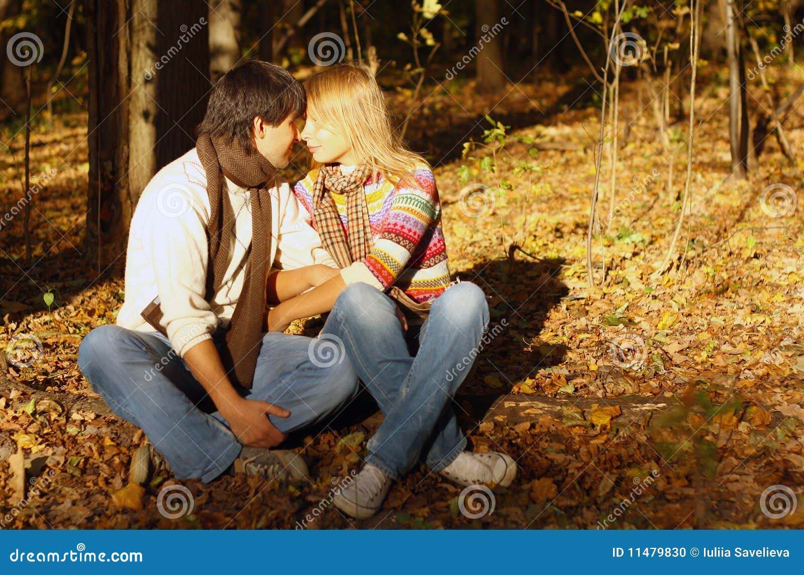Couple Embracing in Autumn Forest Stock Photo - Image of romance ...