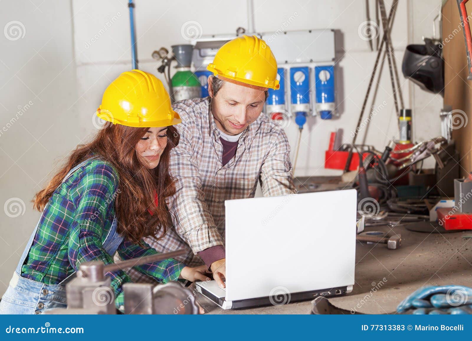 Couple of Engineers Consult the Computer Stock Image - Image of ...