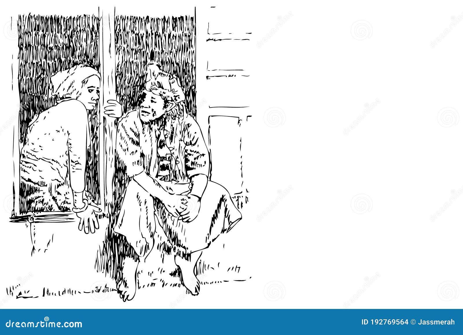 A Couple Enjoy Chit Chat at Their Traditional House Window Stock Vector ...