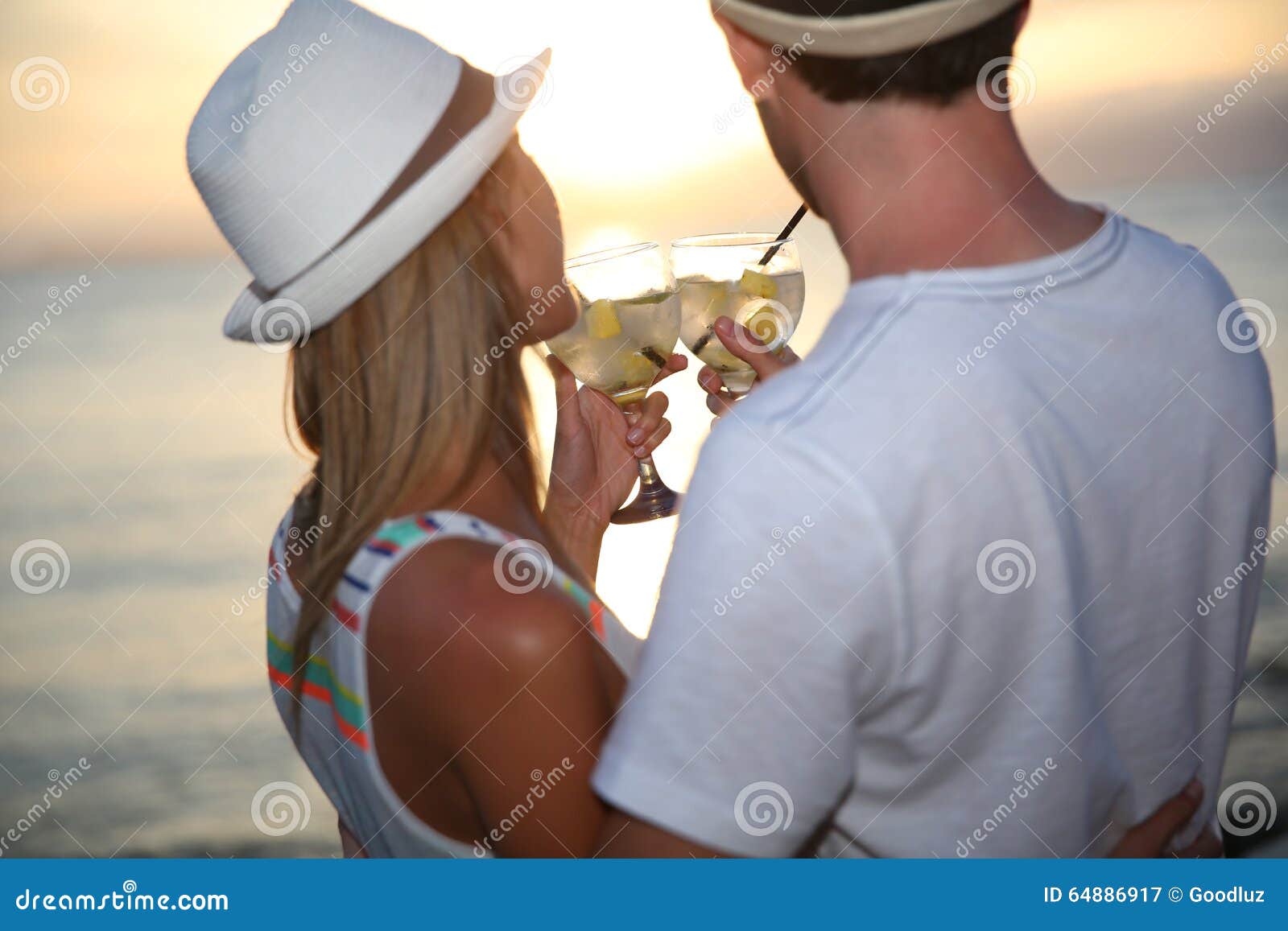 Couple Enjoying Drinks in Sunset Stock Image - Image of romantic ...