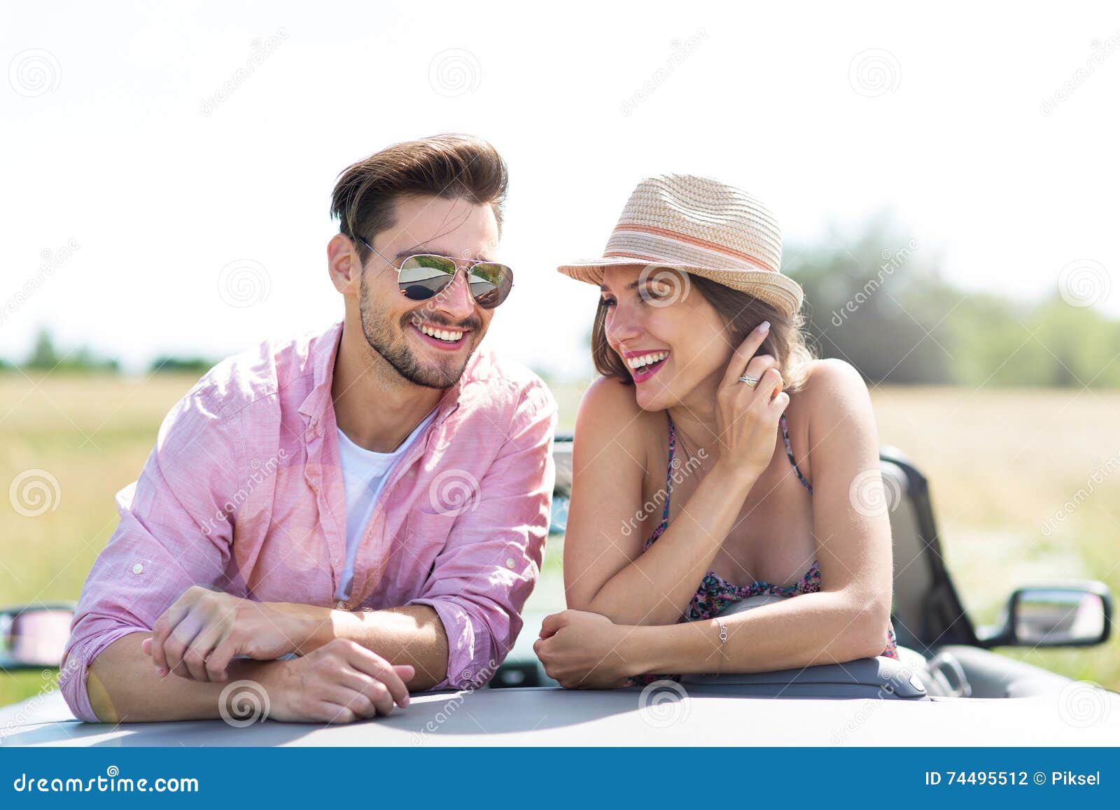 Couple Enjoying a Drive in a Convertible Stock Photo - Image of road ...