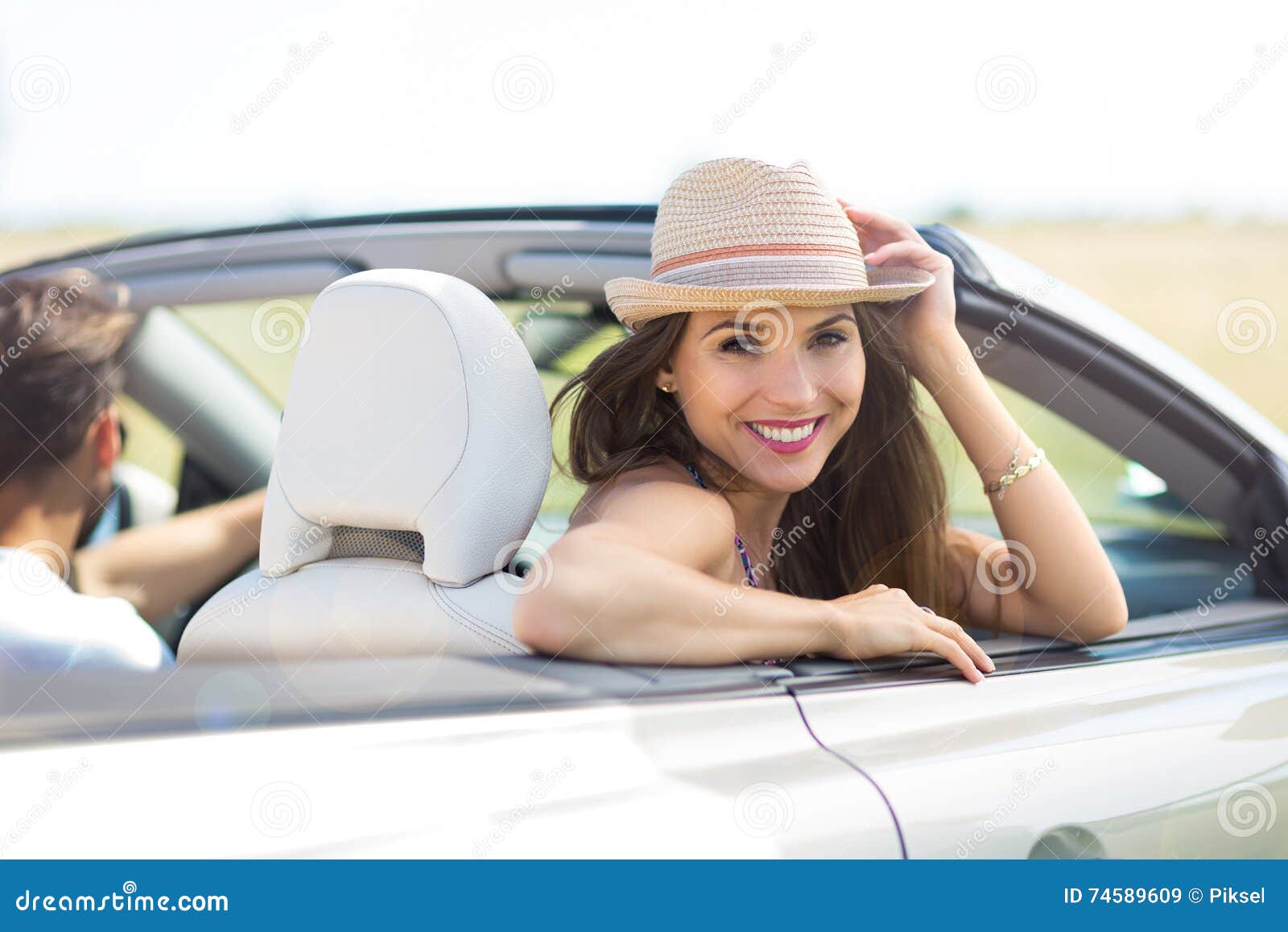 Couple Enjoying a Drive in a Convertible Stock Image - Image of road ...