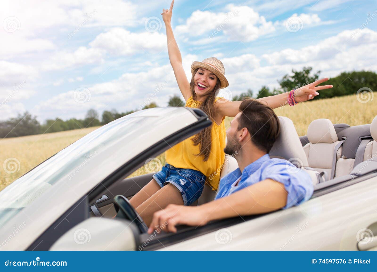 Couple Enjoying a Drive in a Convertible Stock Photo - Image of adult ...
