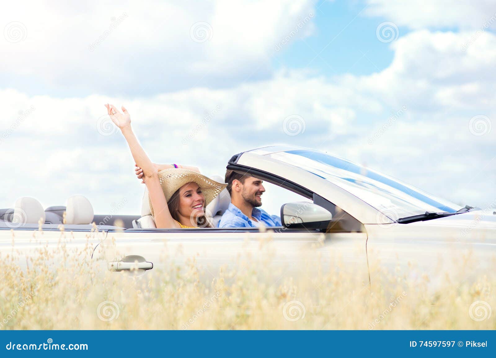 Couple Enjoying a Drive in a Convertible Stock Image - Image of ...