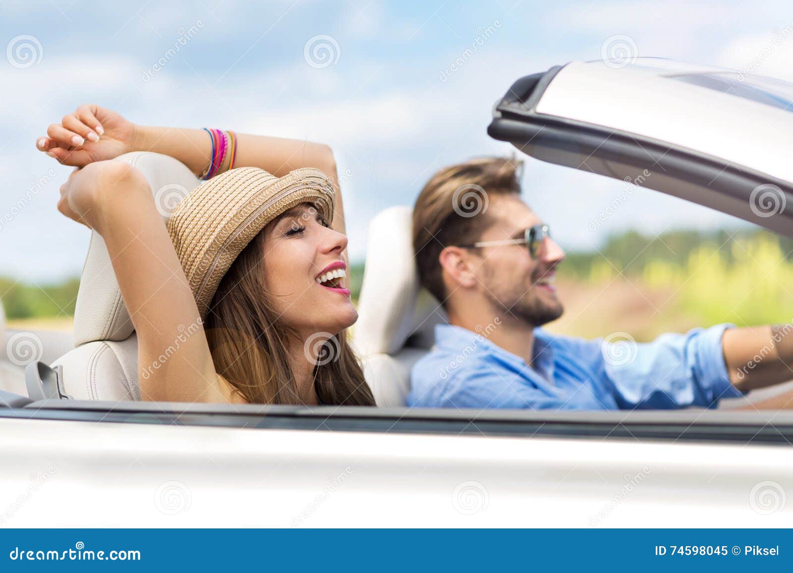 Couple Enjoying a Drive in a Convertible Stock Image - Image of toothy ...