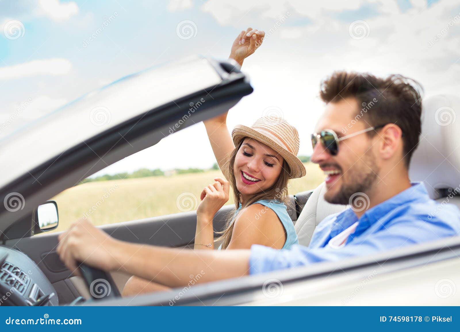 Couple Enjoying a Drive in a Convertible Stock Photo - Image of ...