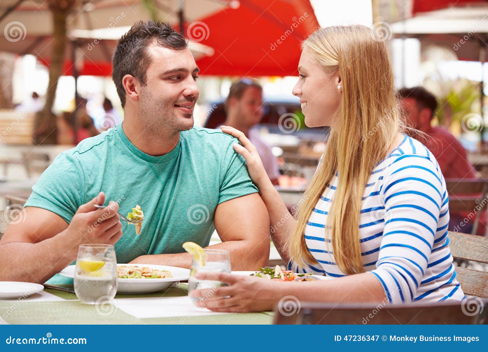 Couple Enjoying Lunch in Outdoor Restaurant Stock Image - Image of ...