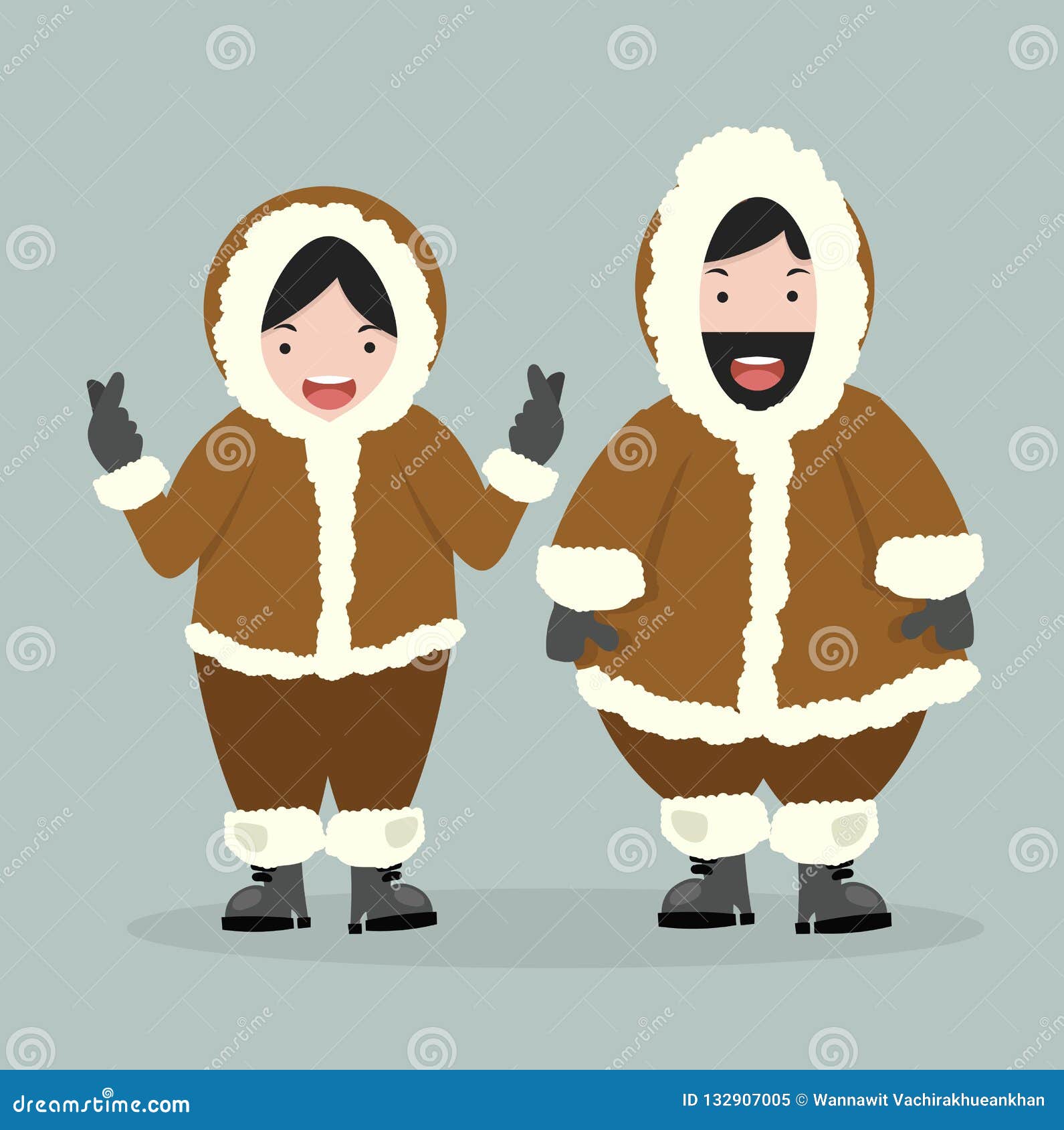 Couple Eskimo in Flat Design Stock Vector - Illustration of cheerful ...