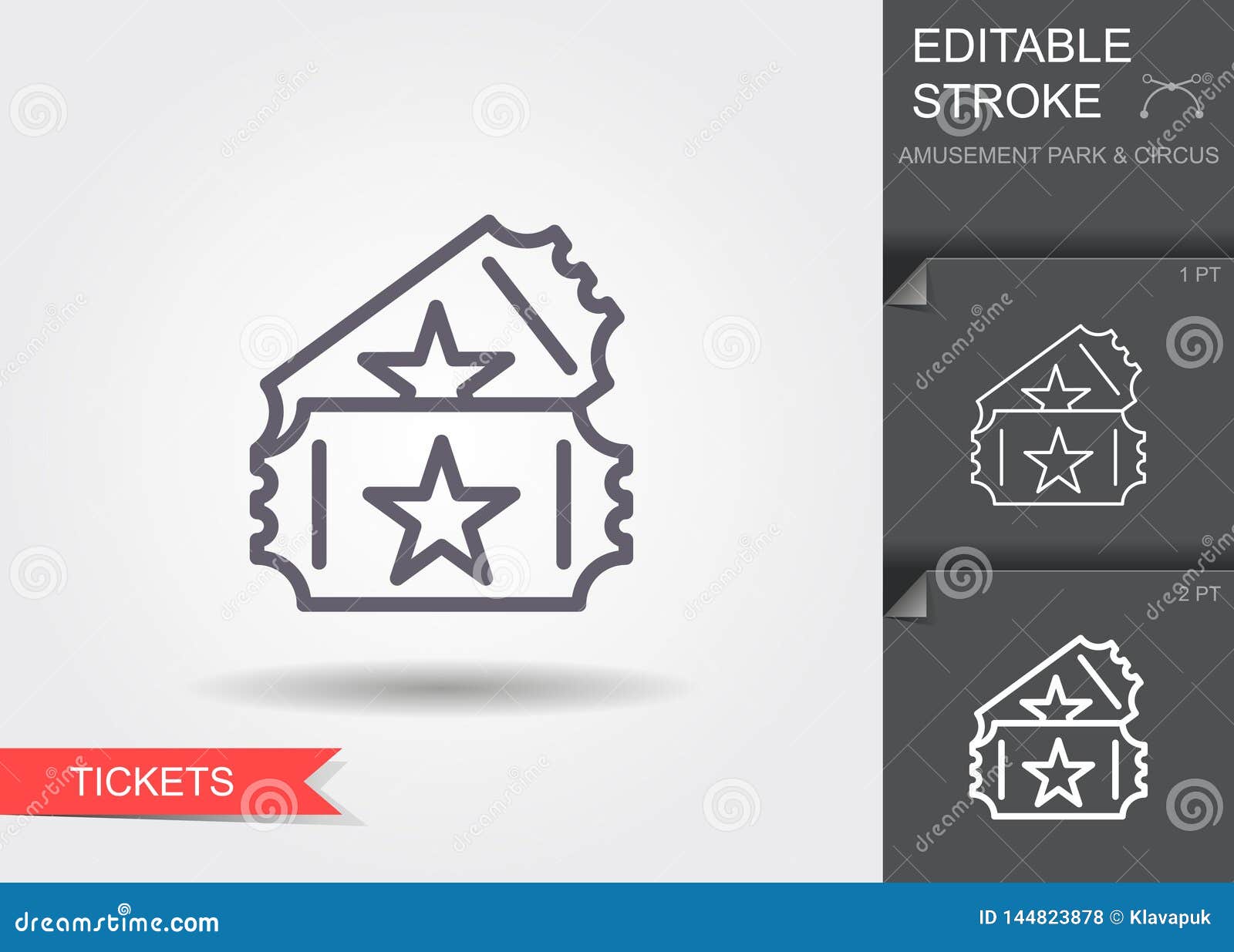 Couple of Event Tickets. Line Icon with Shadow and Editable Stroke ...