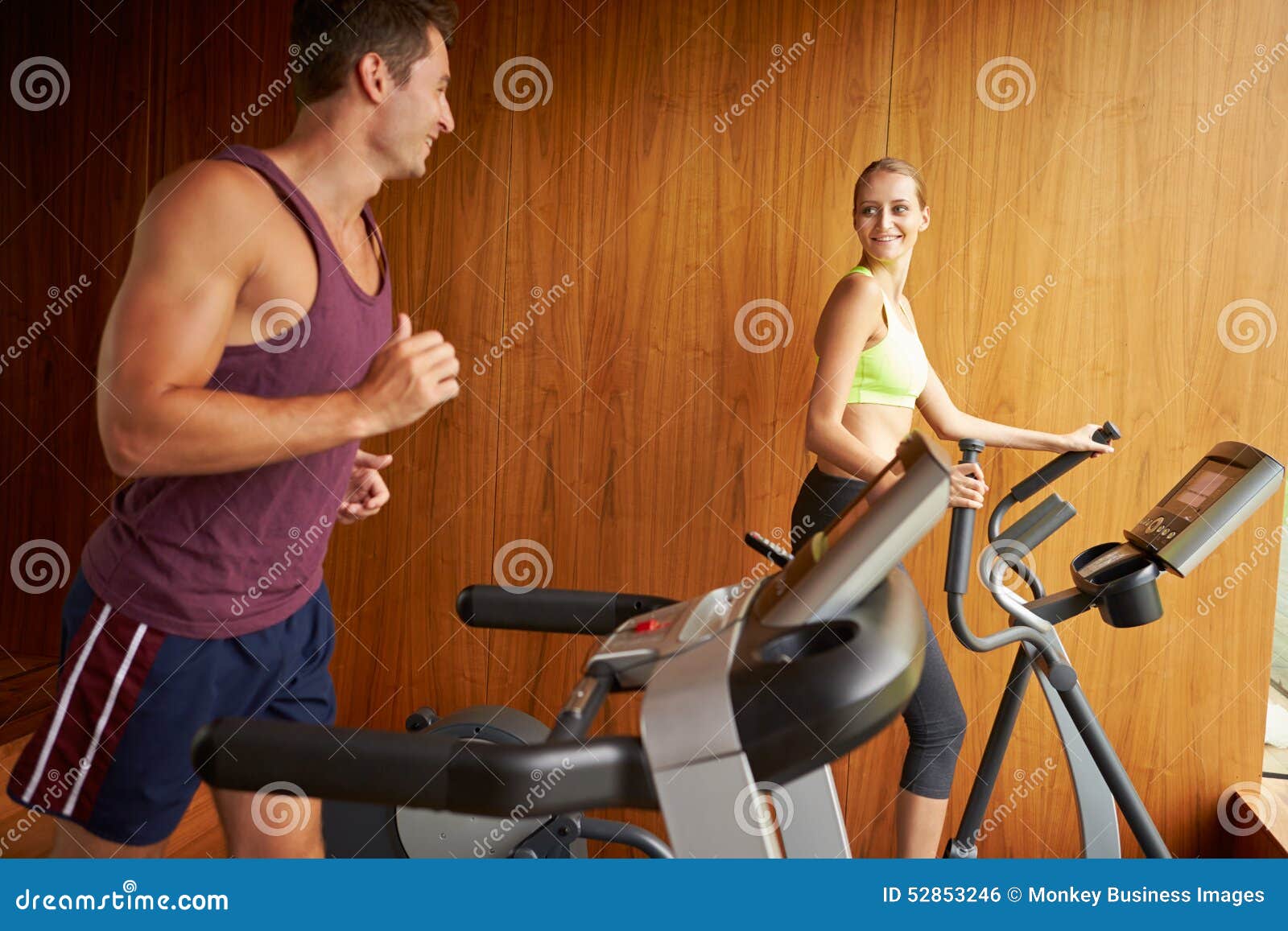 Couple Exercising Together in Home Gym Stock Photo - Image of exercise ...