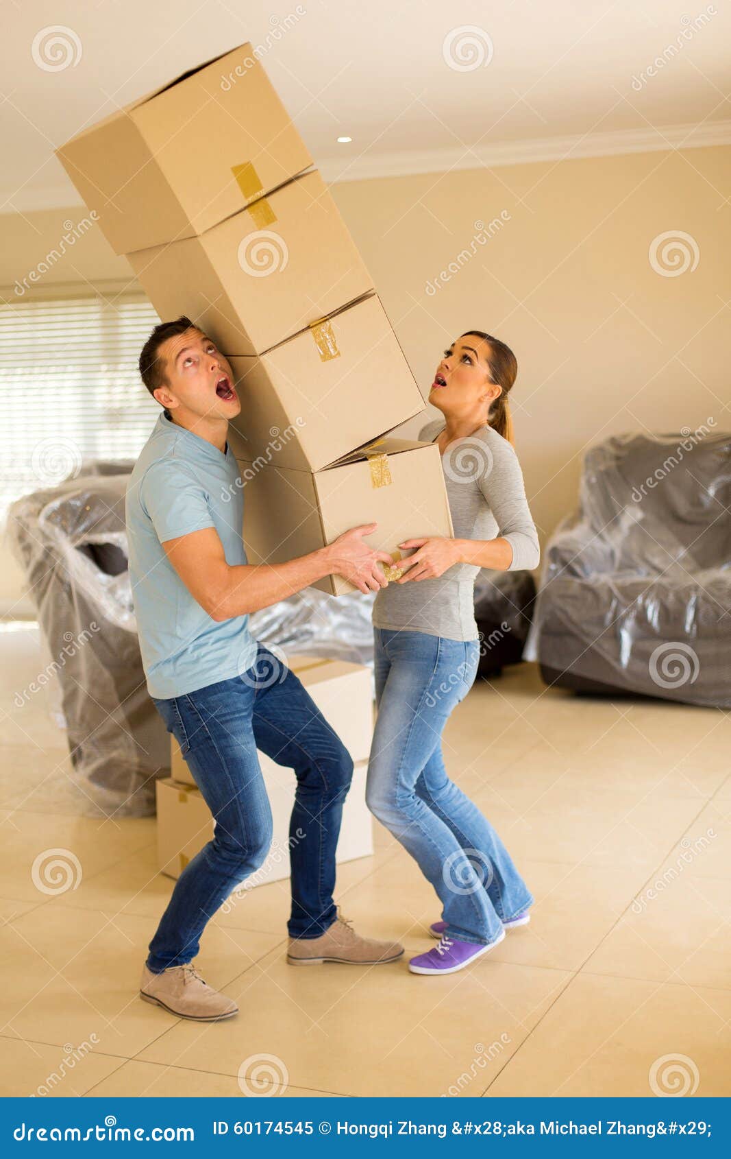 Couple falling stack boxes stock image. Image of loving - 60174545