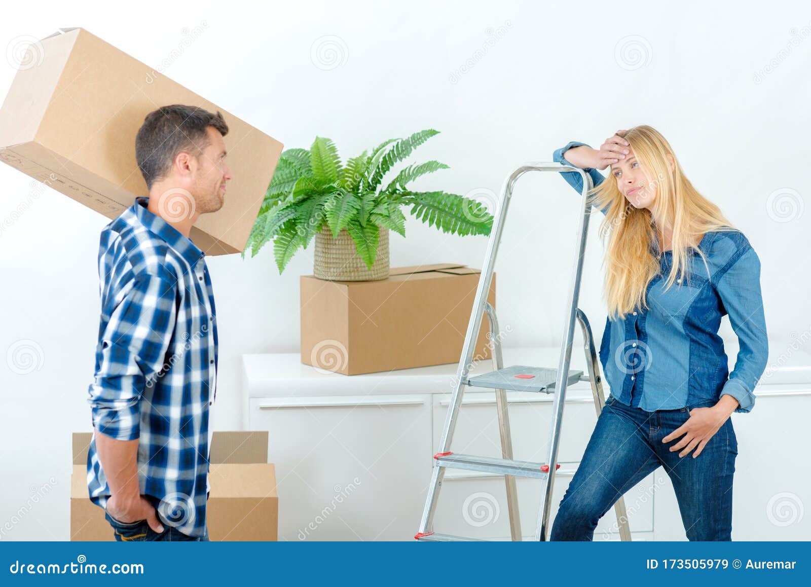 Couple Feeling Tired after Moving House Stock Image - Image of hard ...