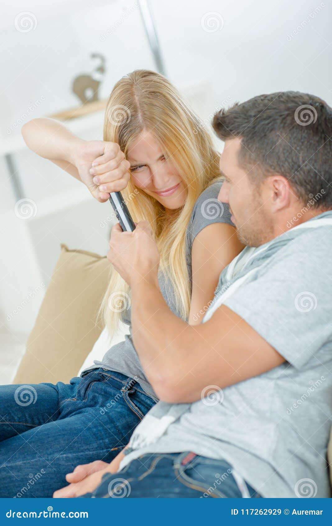 Couple Fighting Over Remote Control Stock Image - Image of domination ...