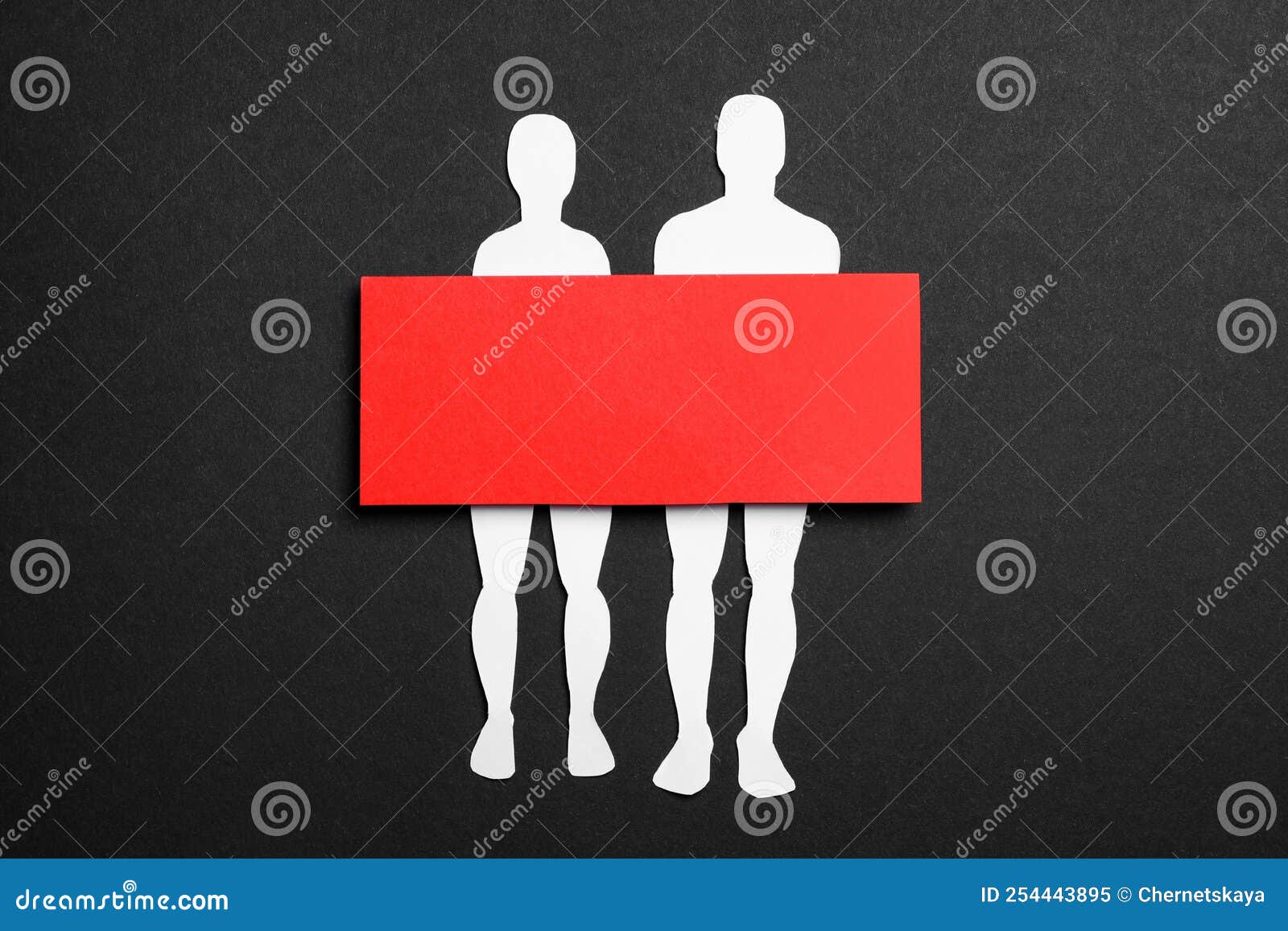 Couple Figure Cutout with Censor Bar on Background, Top View Stock ...