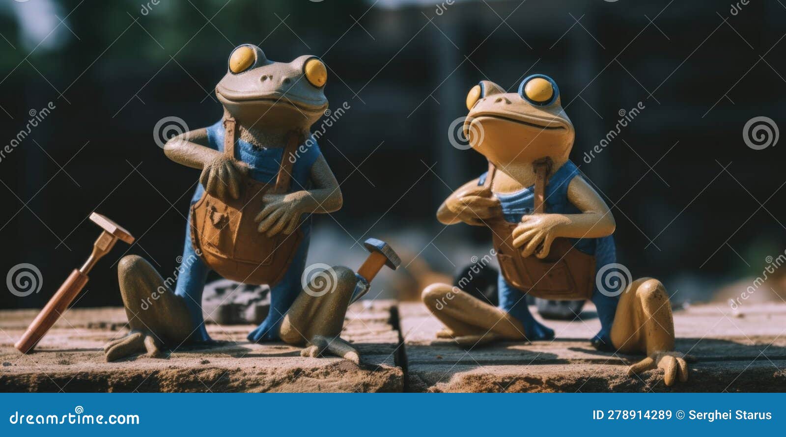 A Couple Of Figurines Of A Frog With A Hammer. AI Generative Image ...
