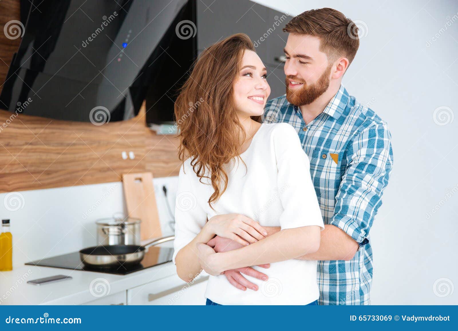 Couple Flirting in the Kitchen at Home Stock Image - Image of home ...