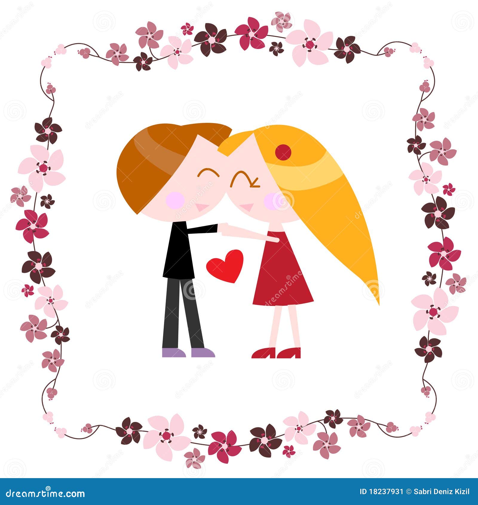 Couple with floral border stock vector. Illustration of kiss - 18237931