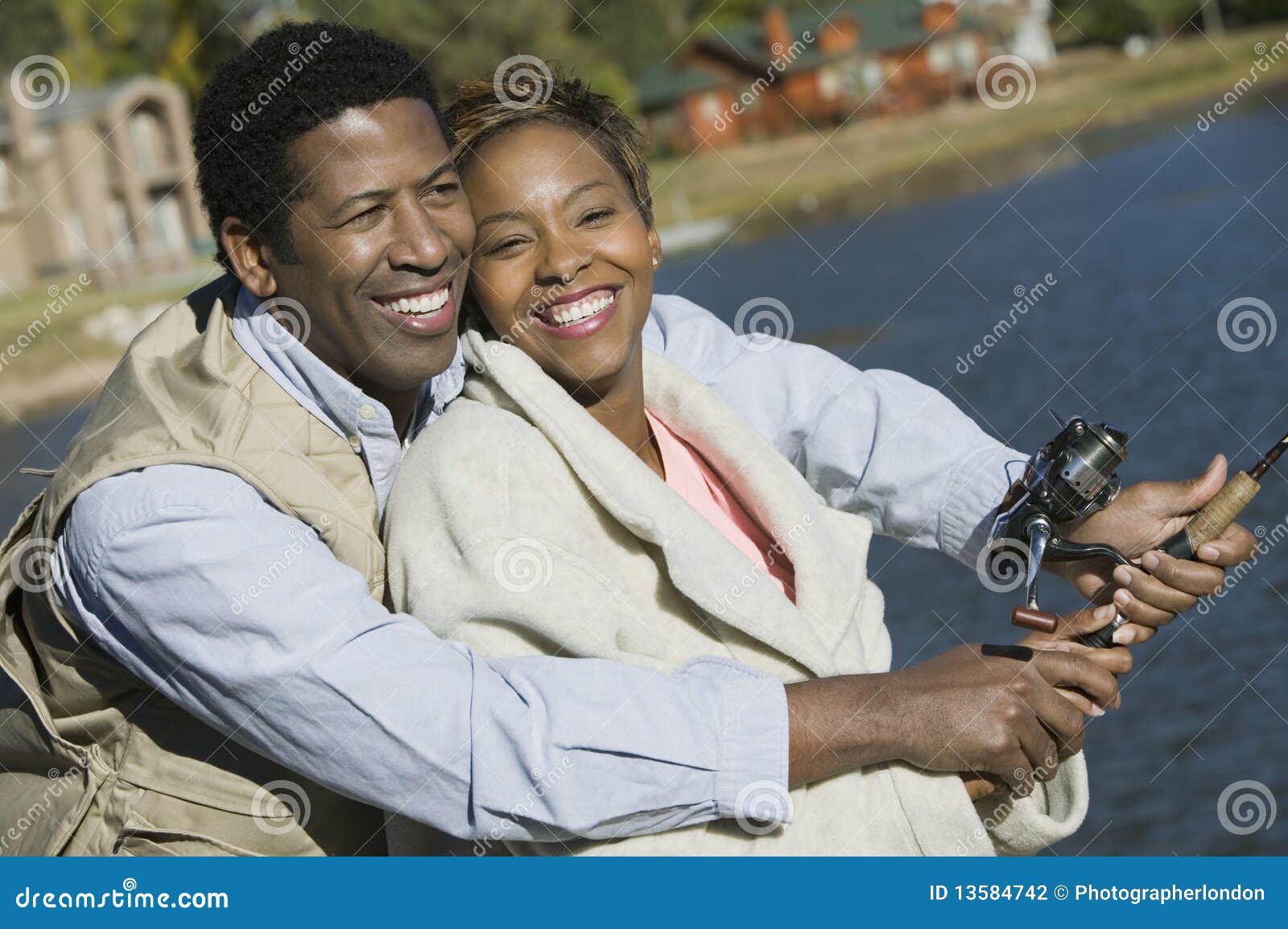 Couple Fly Fishing Together Stock Photo - Image of vest, cheerful: 13584742