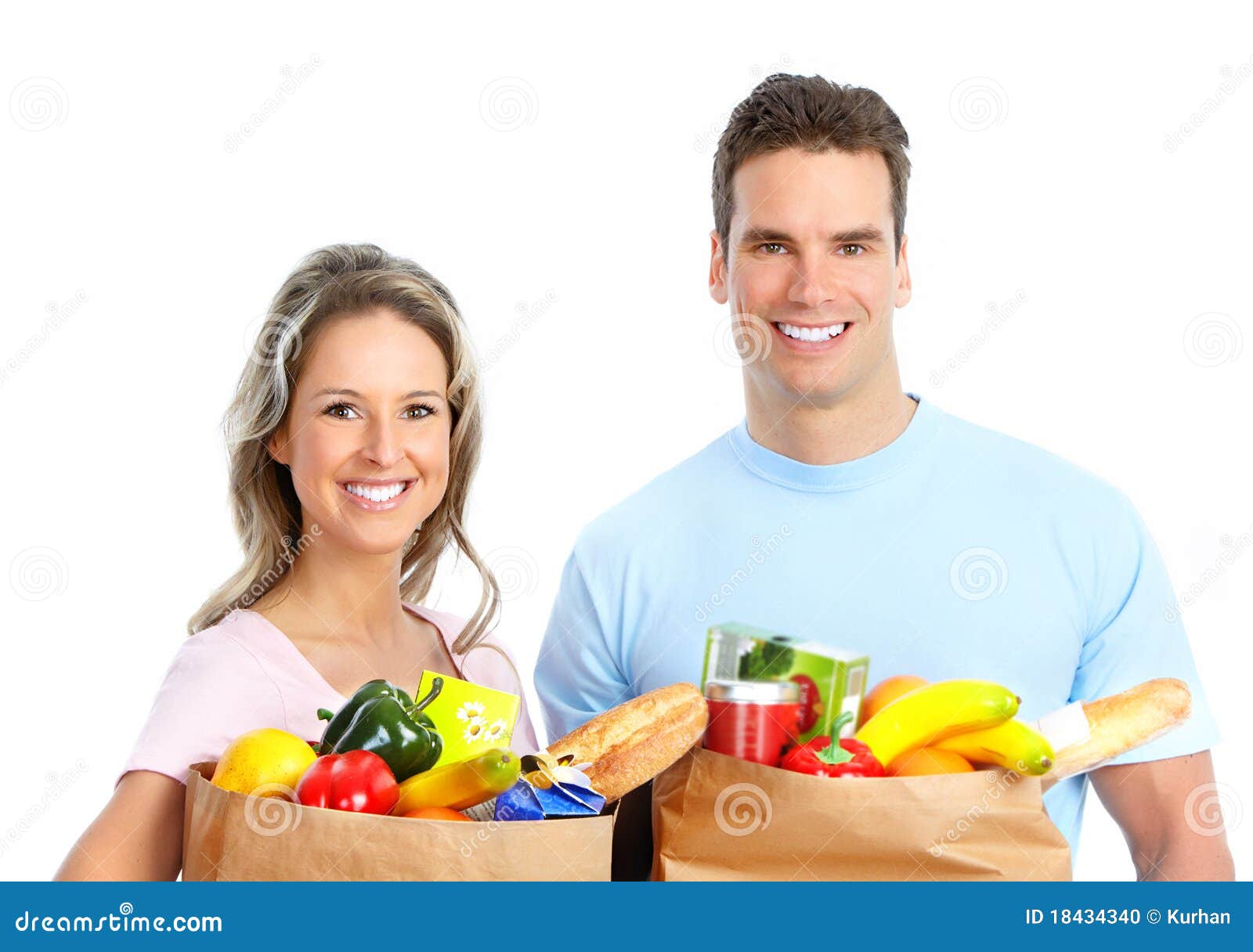 Couple with food stock photo. Image of modern, full, market - 18434340