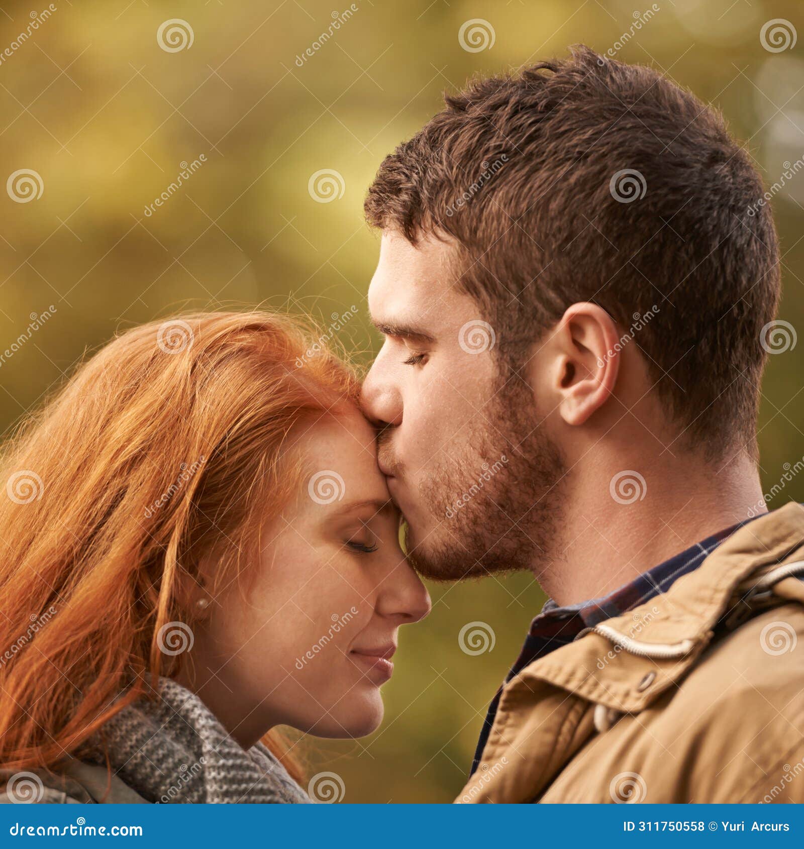 Couple Forehead Kiss And Outdoor For Love Romance And Passion For