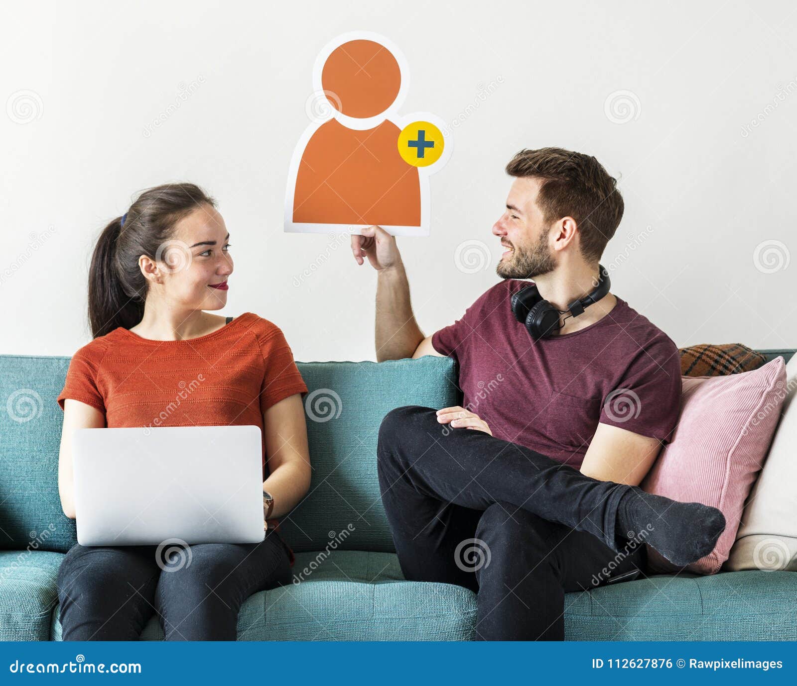 Couple with Friend Request Avatar Icon Stock Photo - Image of digital ...