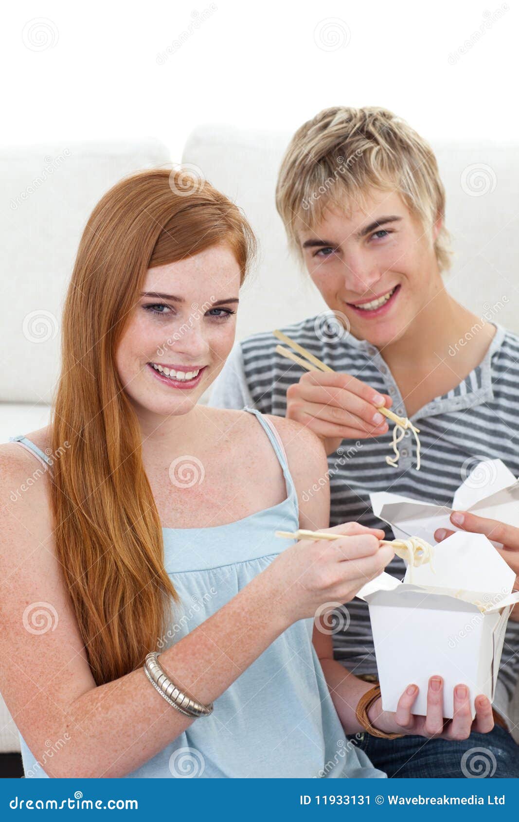 Couple of Friends Eating Pasta Stock Image - Image of sitting, italian ...