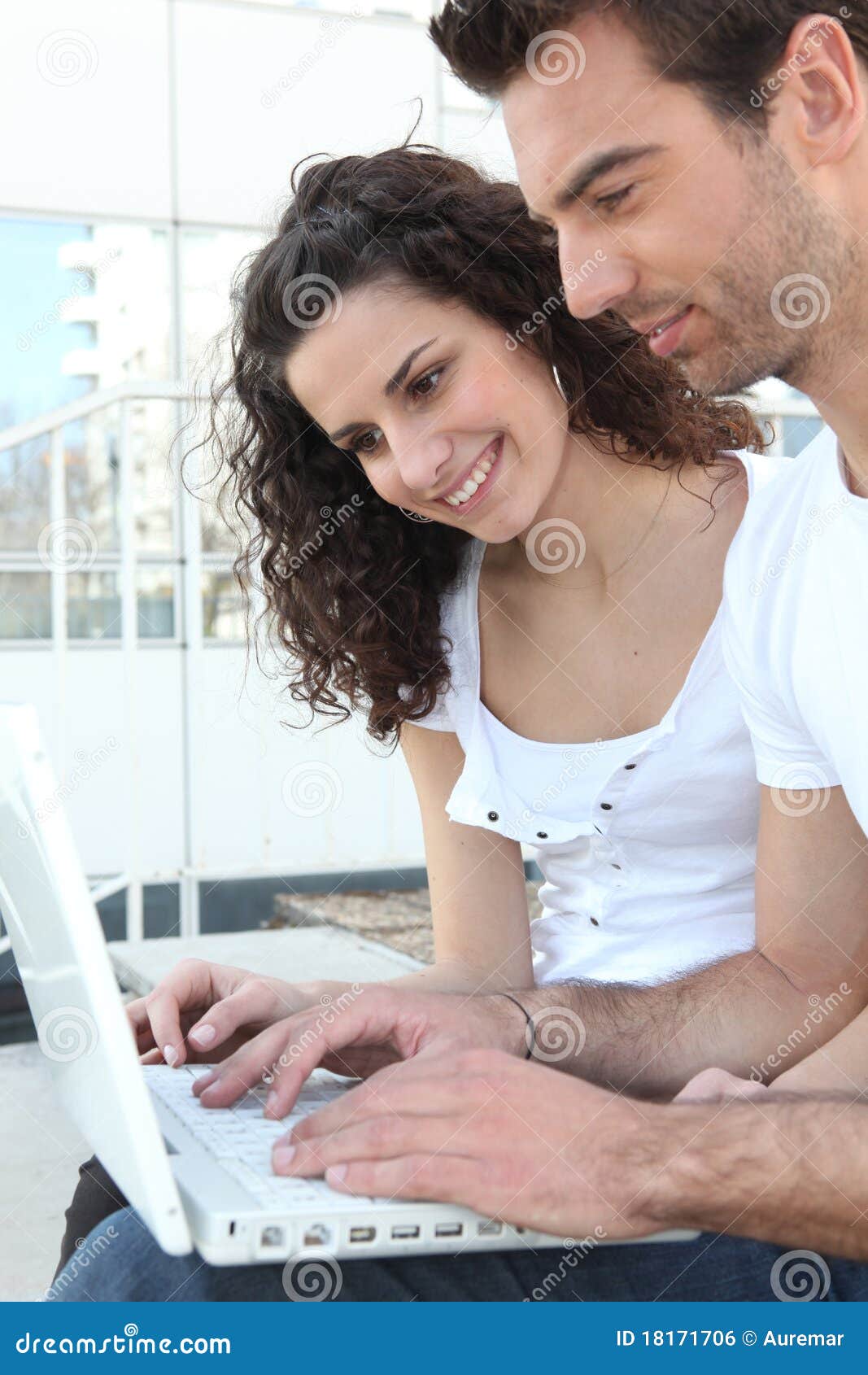 Couple in Front of Laptop Computer Stock Photo - Image of young, years ...