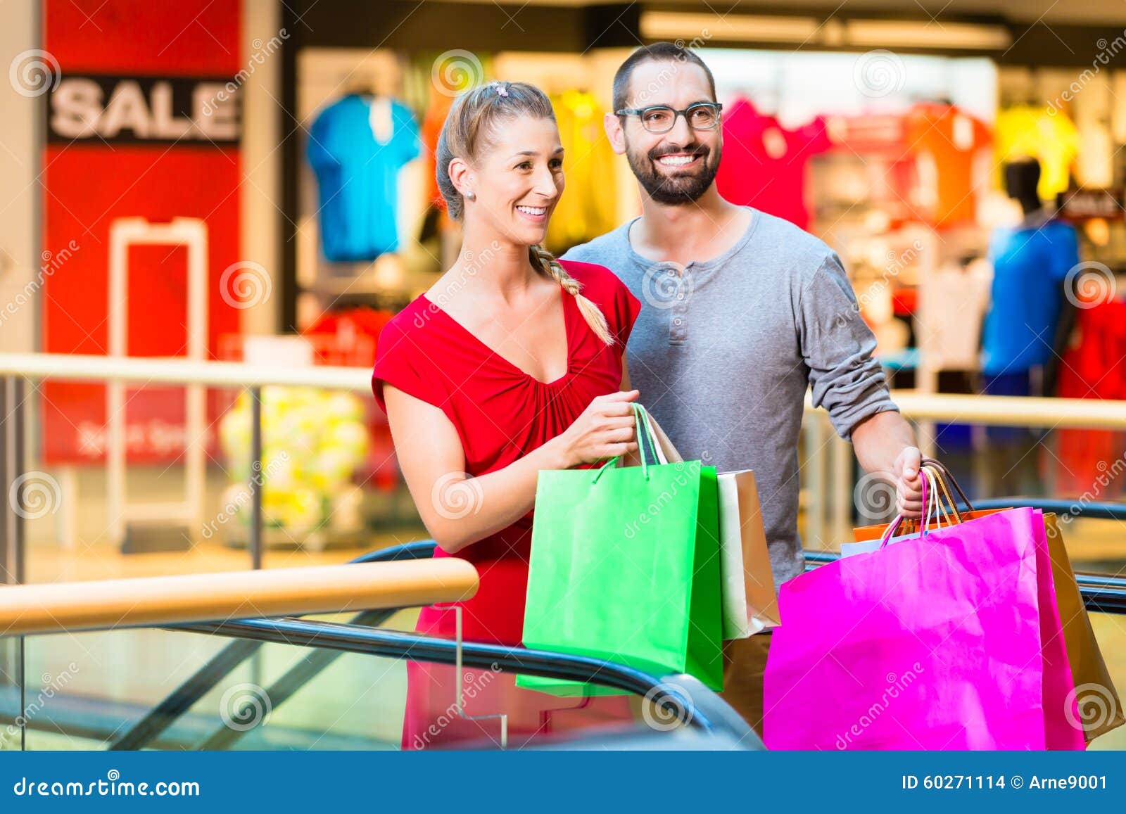 Couple in Front of Stores in Mall Shopping Stock Photo - Image of ...