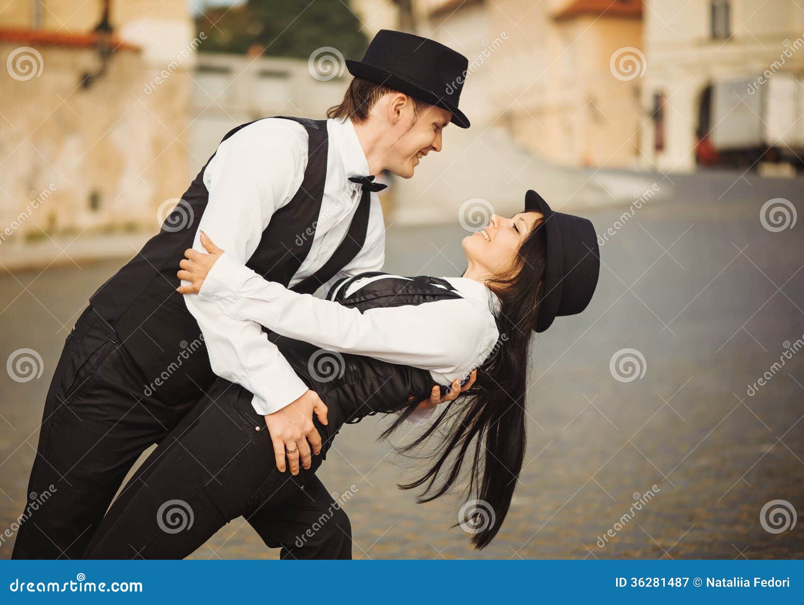 The Couple of Gangsters is in a Street Stock Image - Image of dance ...
