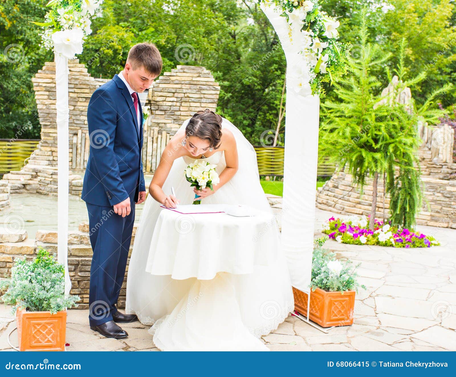 Couple Getting Married at an Outdoor Wedding Ceremony Stock Image ...