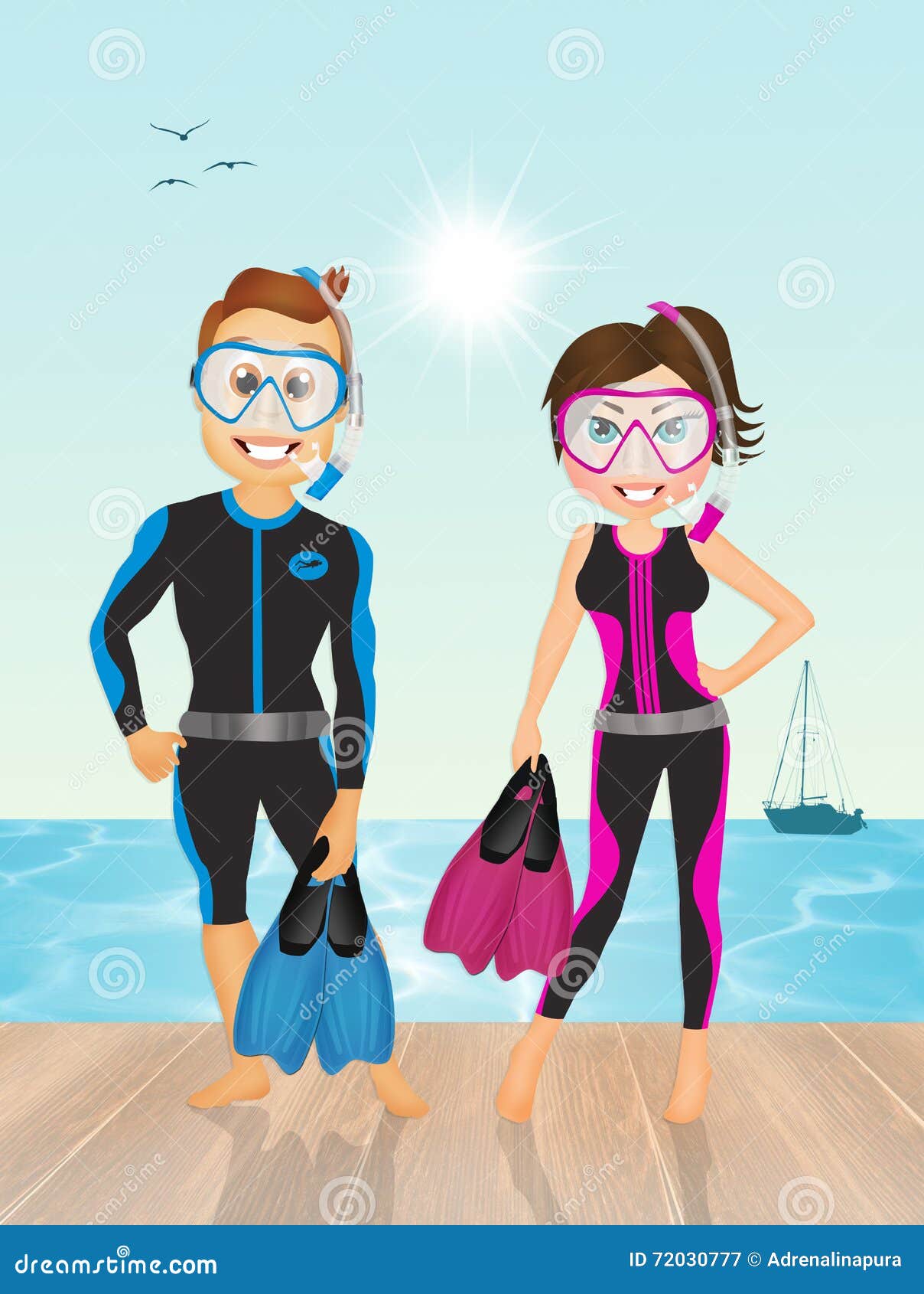 Couple go diving stock illustration. Illustration of summer - 72030777