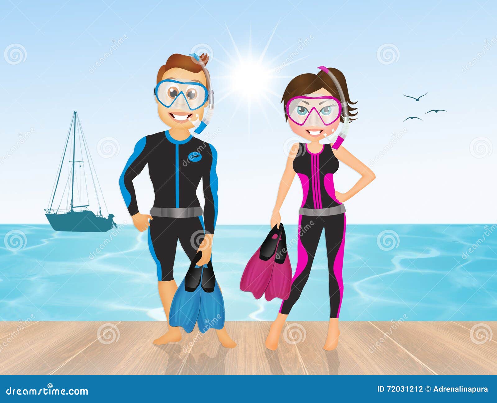 Couple Diving And Swimming Underwater. Scene Of Summer Vacation And ...