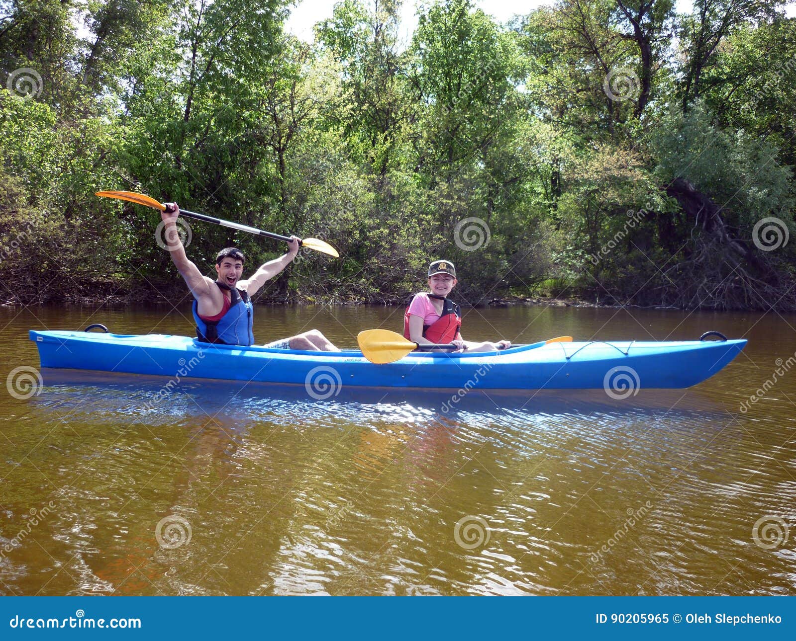 The Couple Goes Kayaking on the River. Stock Image - Image of healthy ...