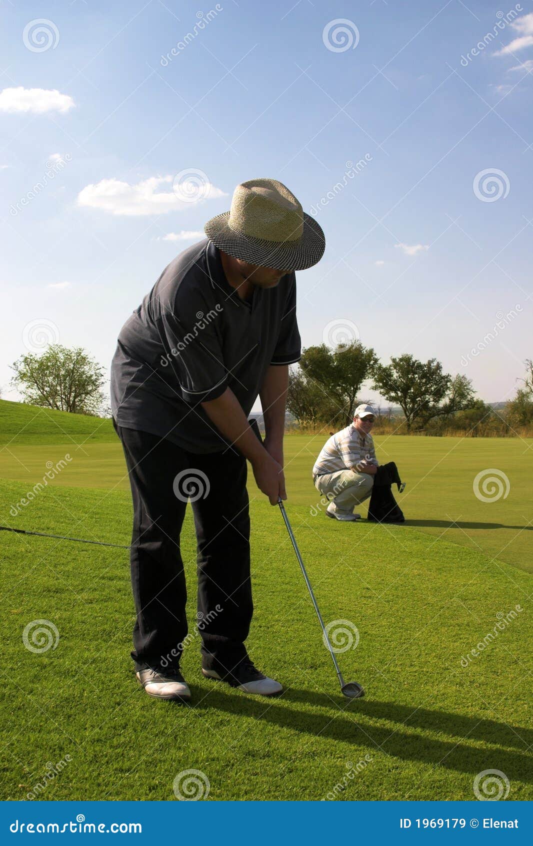 Couple of Golfers on the Green. Stock Image - Image of practice, bushes ...