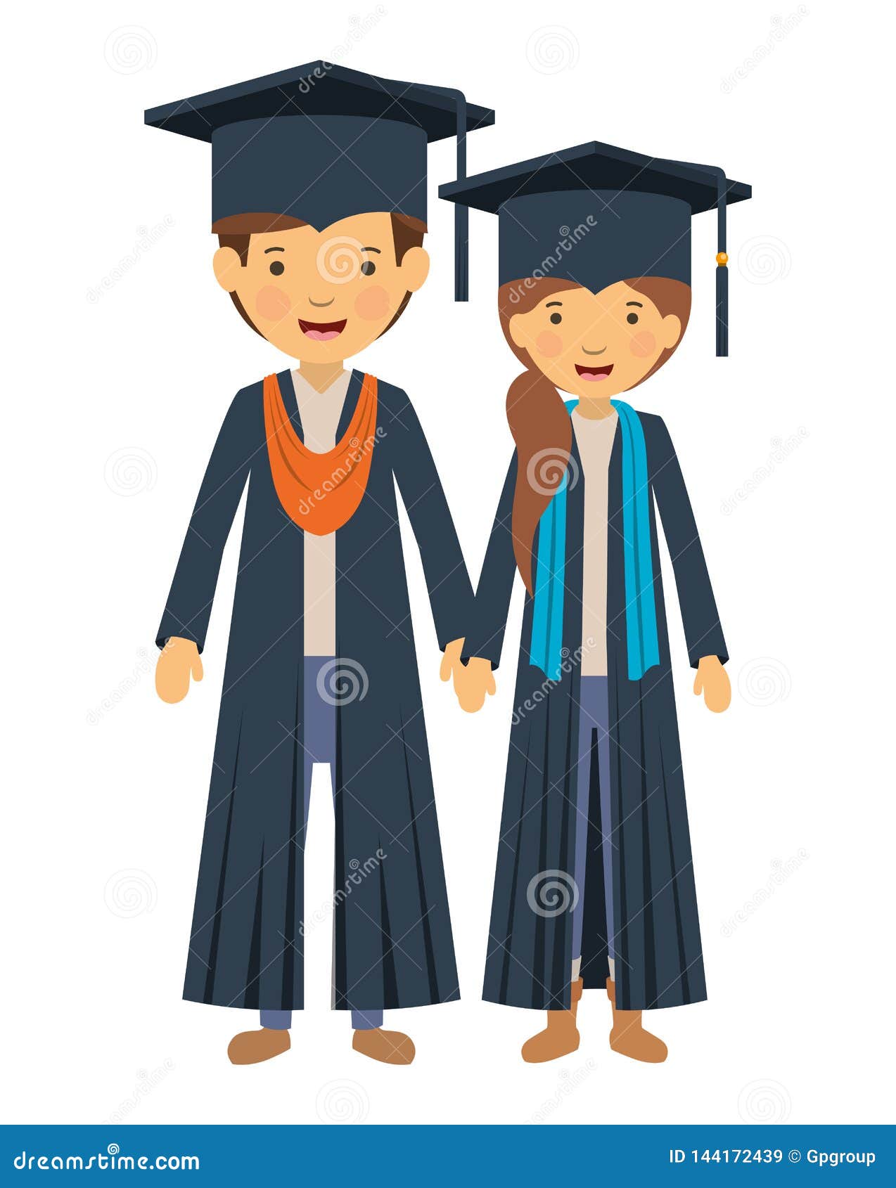 A Couple Of Graduates With Diplomas.Vector Illustration In Cartoon ...