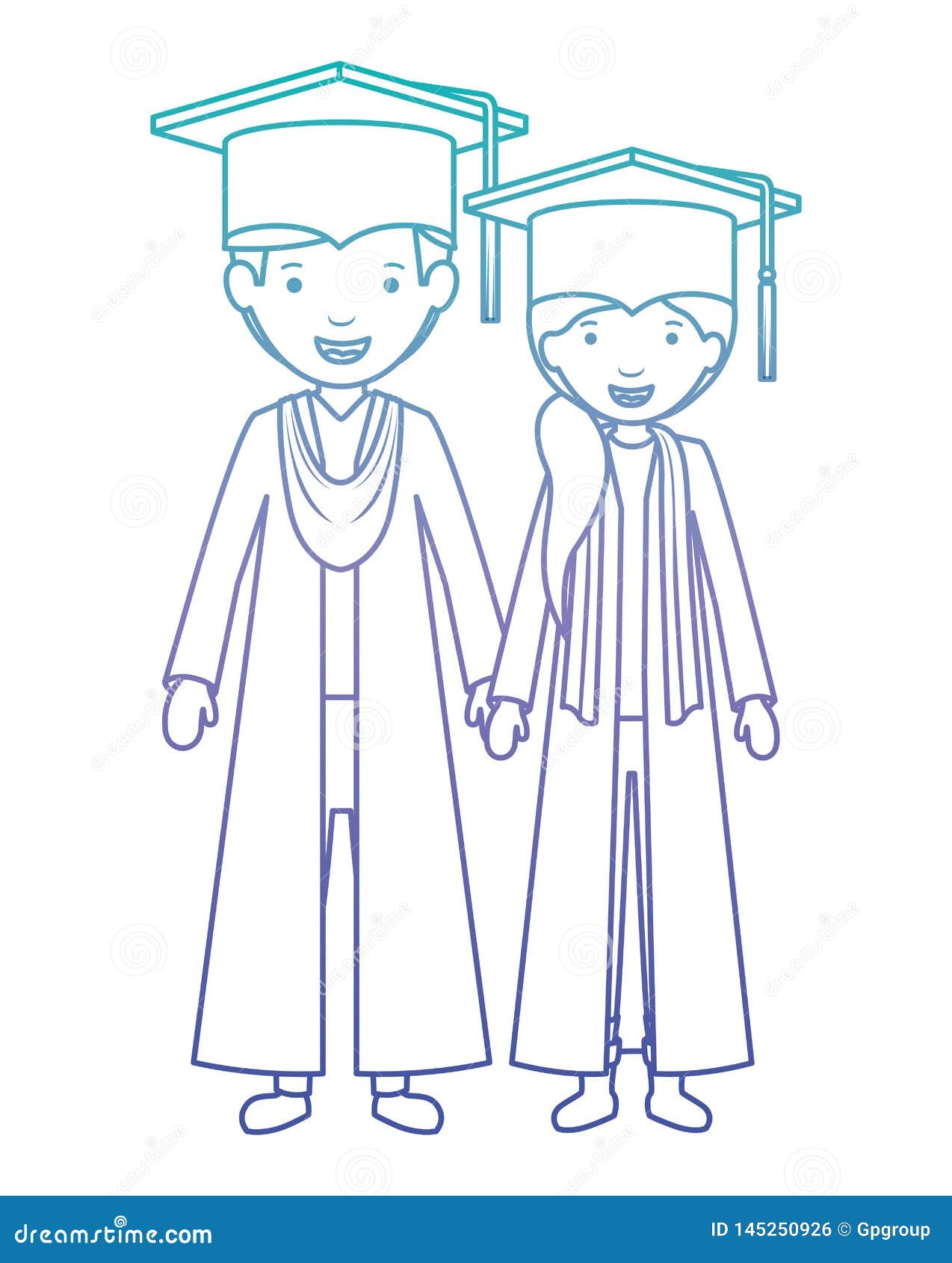 A Couple Of Graduates With Diplomas.Vector Illustration In Cartoon ...