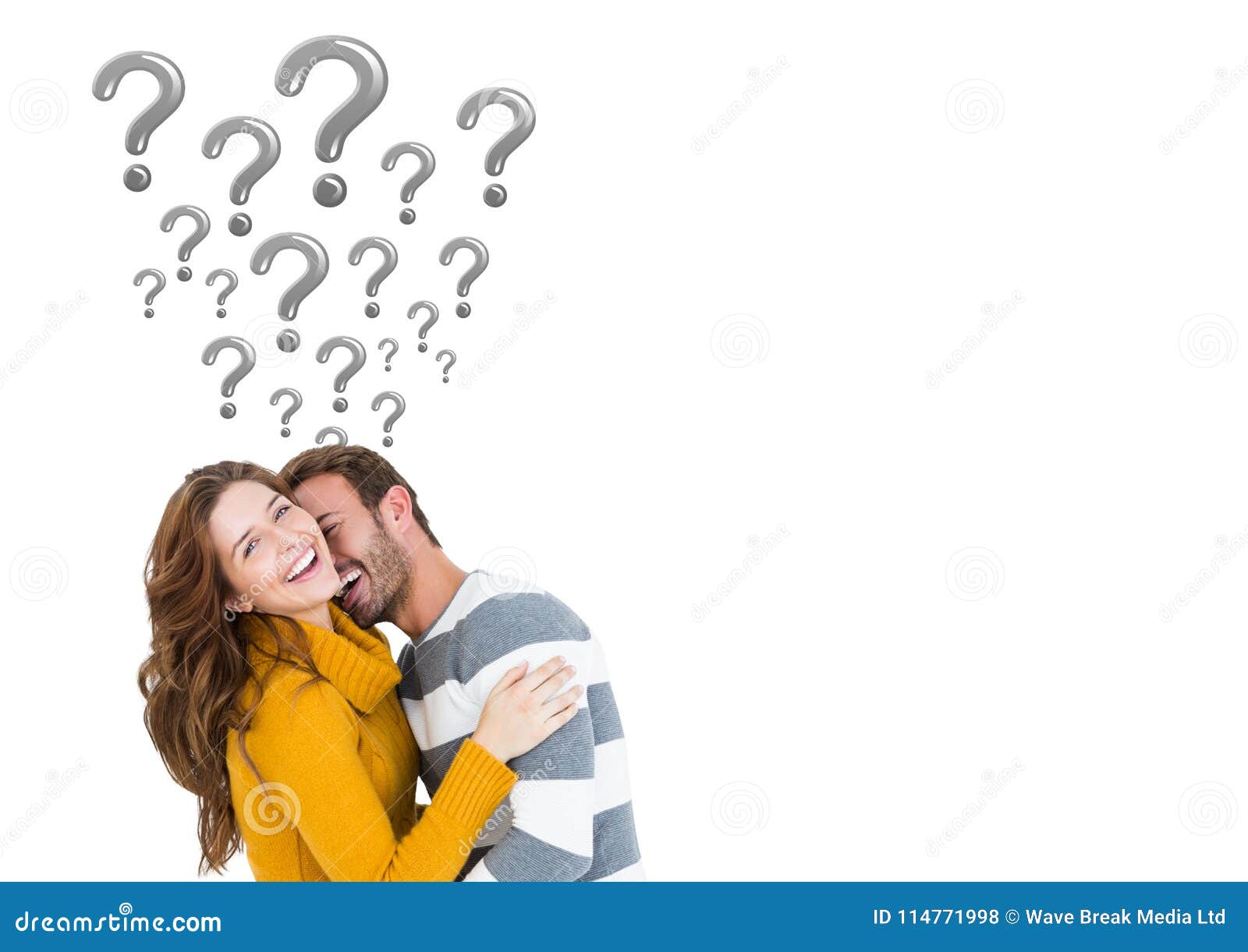 Couple with Grey Question Marks Stock Photo - Image of comfortable ...