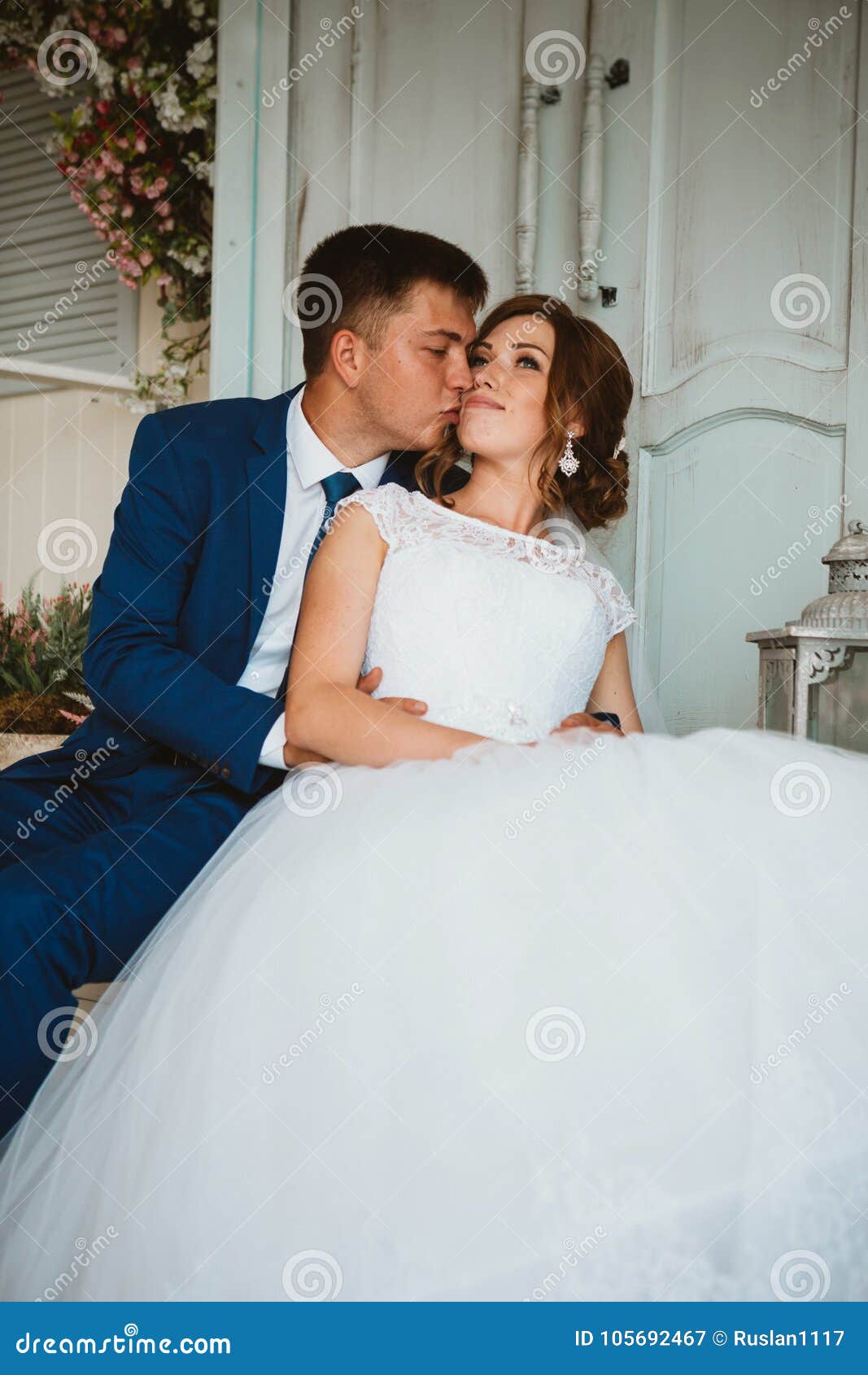 Couple Groom And Bride Against The Background Studio Stock Image ...