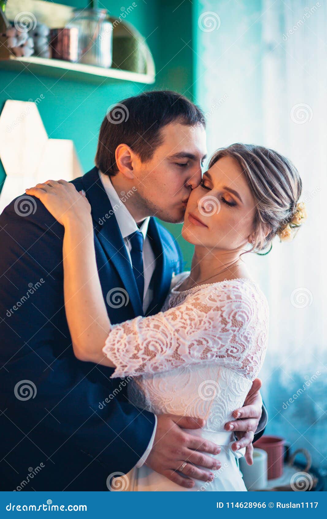 Couple Groom and Bride in Light Studio Stock Photo - Image of love ...